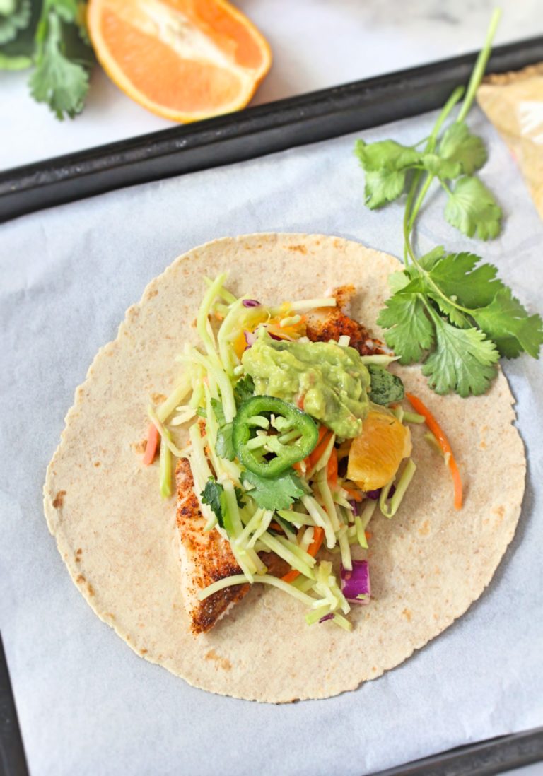 Simple Fish Tacos with a Citrus Slaw - Chelsey Amer