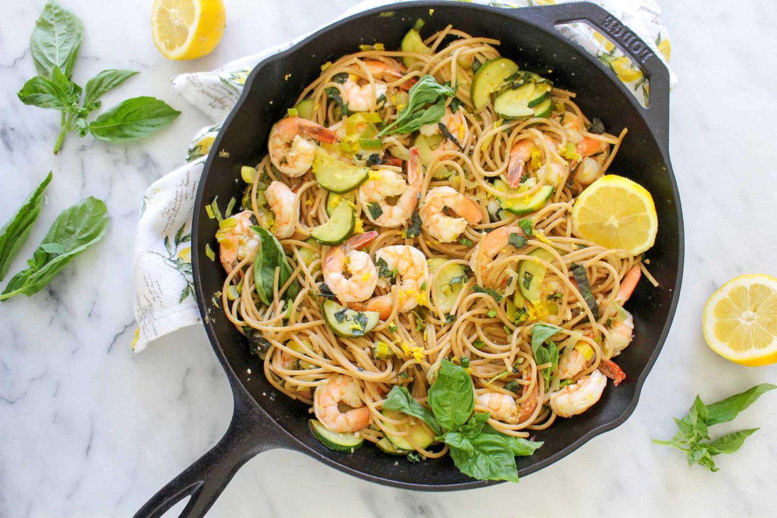 Healthy Lemon Basil Shrimp with Pasta | Healthy Weeknight Dinners