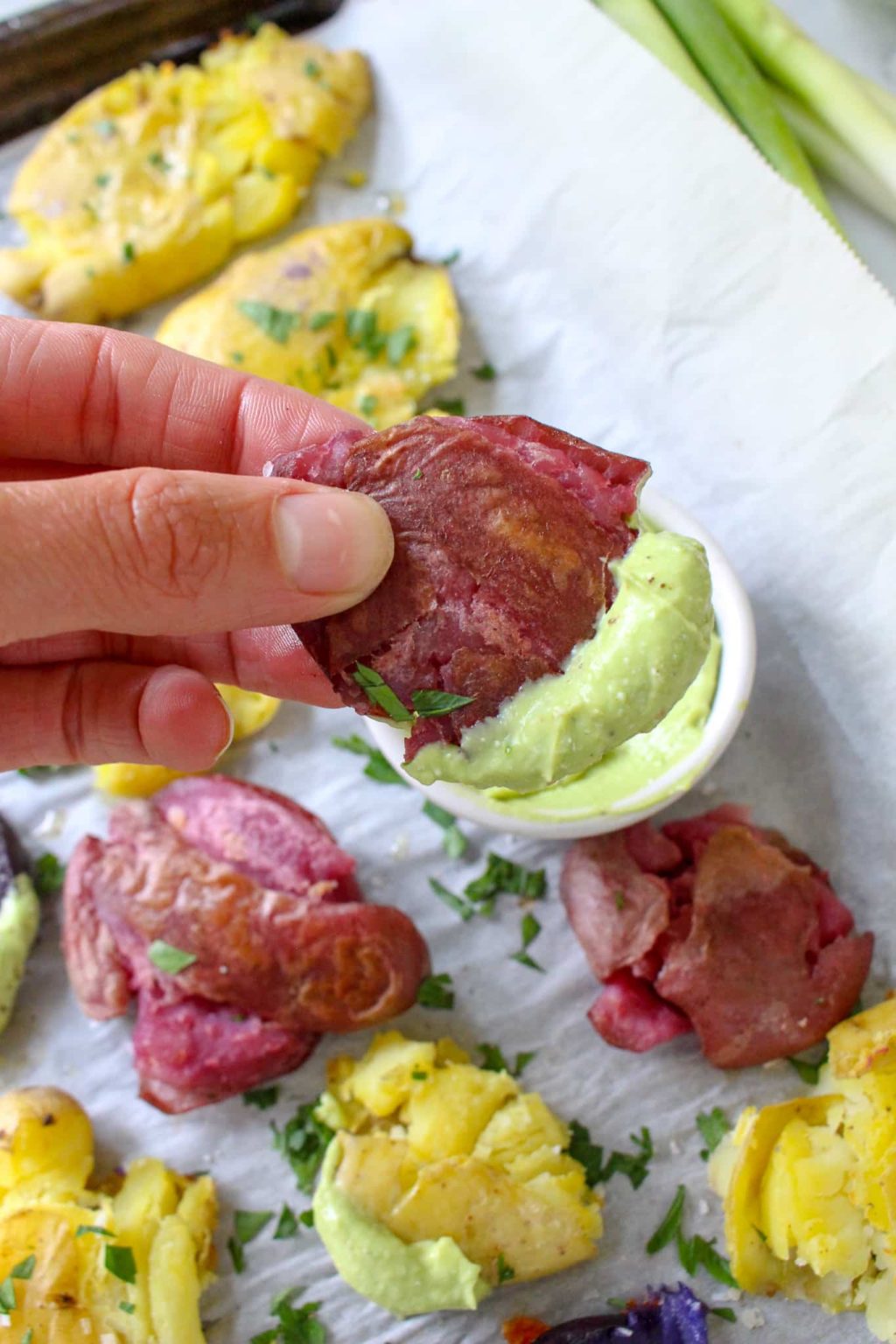 High Protein Avocado Dip with Smashed Potatoes | Chelsey Amer Nutrition