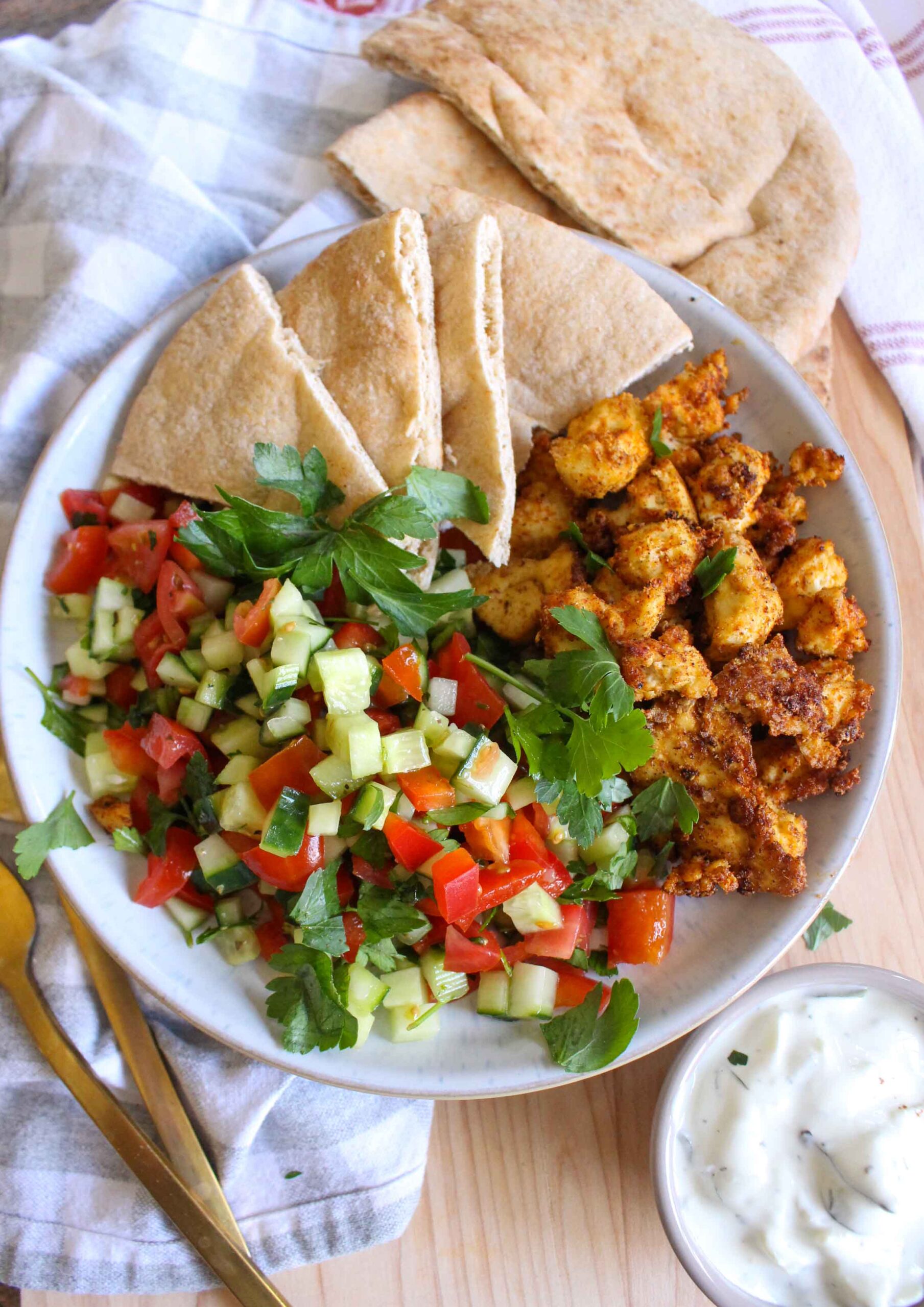 Tofu Shawarma with Israeli Salad | Chelsey Amer Nutrition